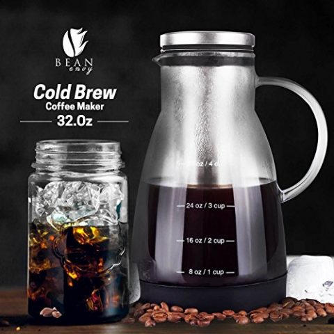 Bean Envy Cold Brew Coffee Maker – 32 oz Glass Iced Tea & Coffee Cold ...